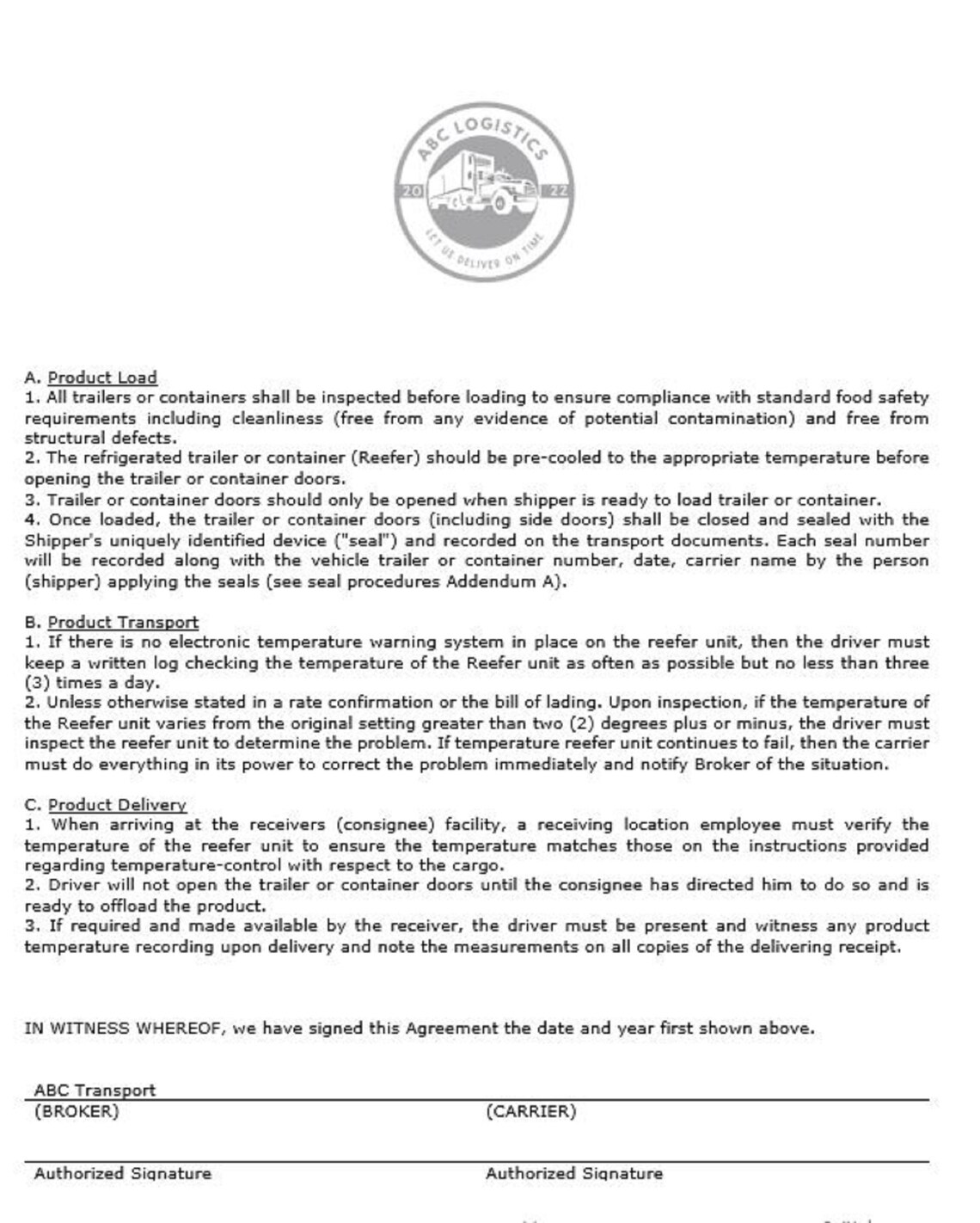 Broker-carrier Agreement ︱contract ︱instant Download ︱template ...