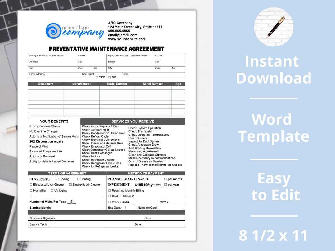 Preventative Maintenance Agreement ︱ Contract ︱agreement ︱template ...