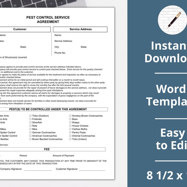 Pest Control Service Agreement Template - Etsy Pest Control Service Agreement Template - Etsy