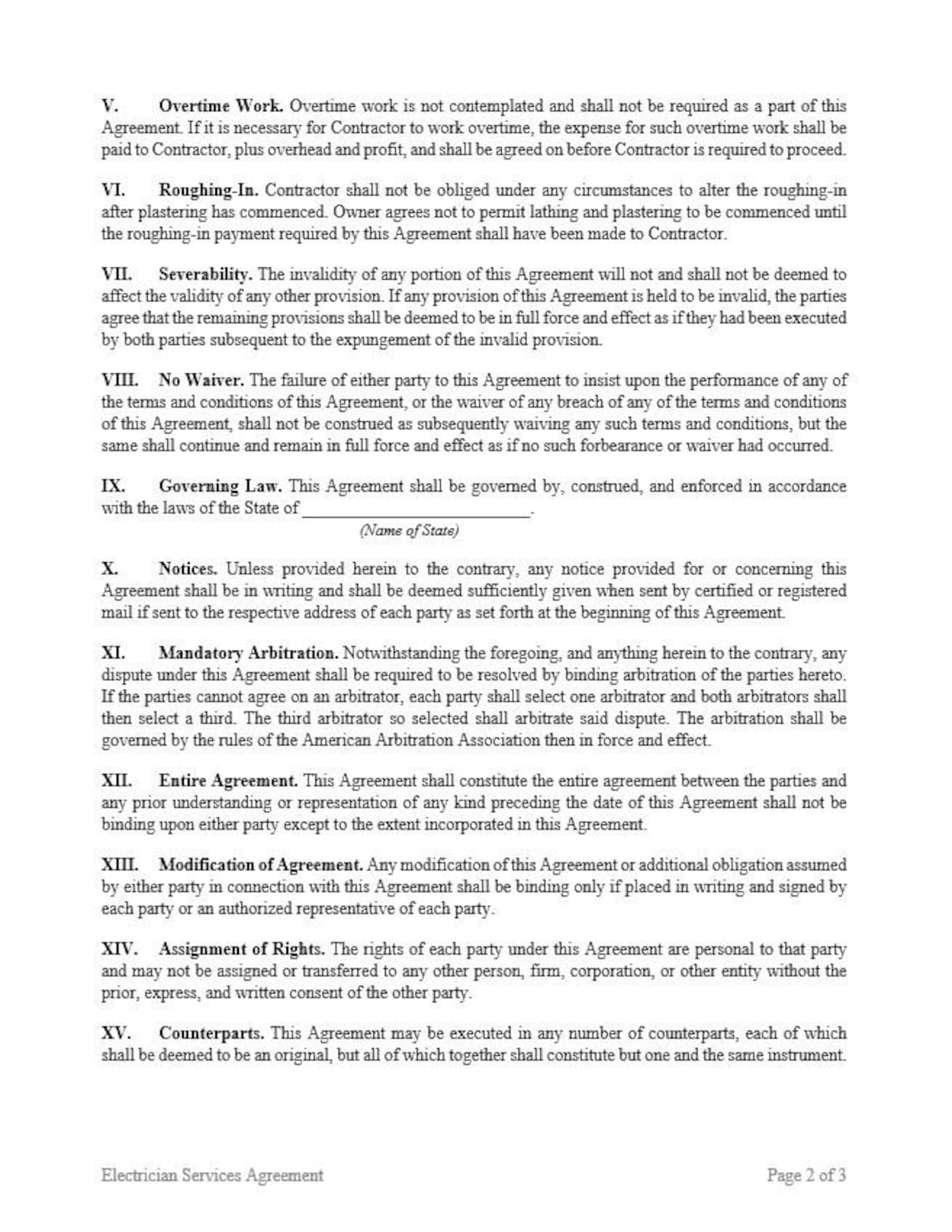 Electrician Services Agreement ︱electrical Contract ︱estimate Template ...