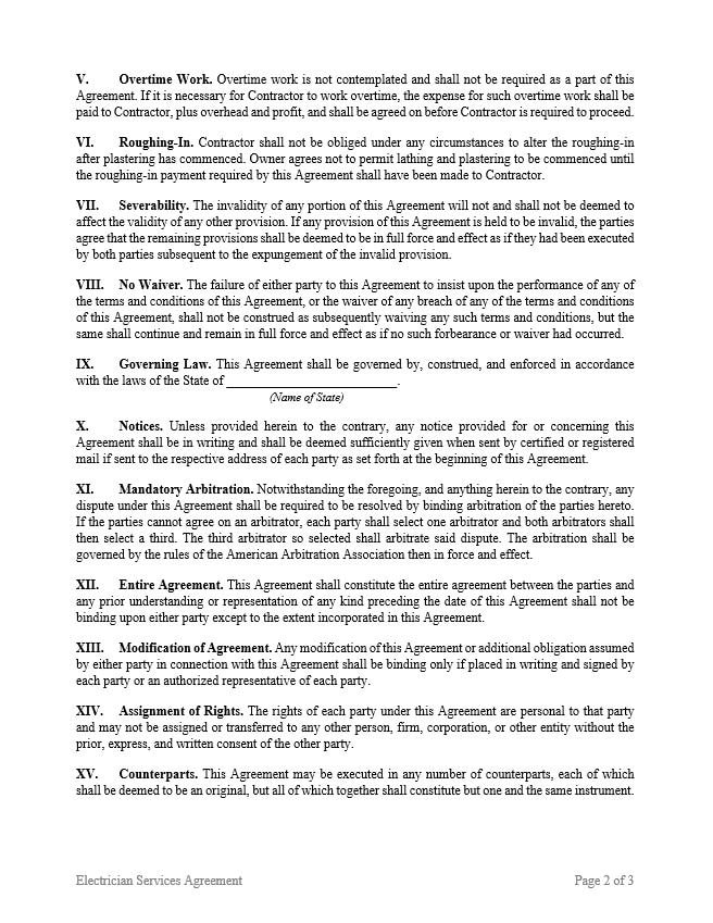 Electrician Services Agreement ︱electrical Contract ︱estimate Template ...