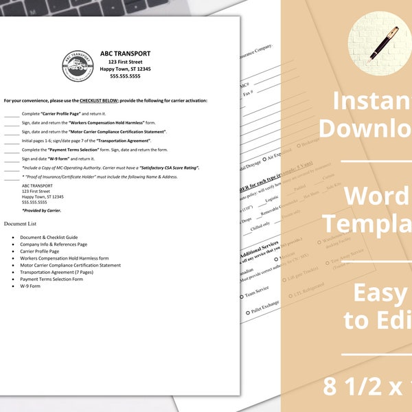 Carrier Packet Template - Etsy