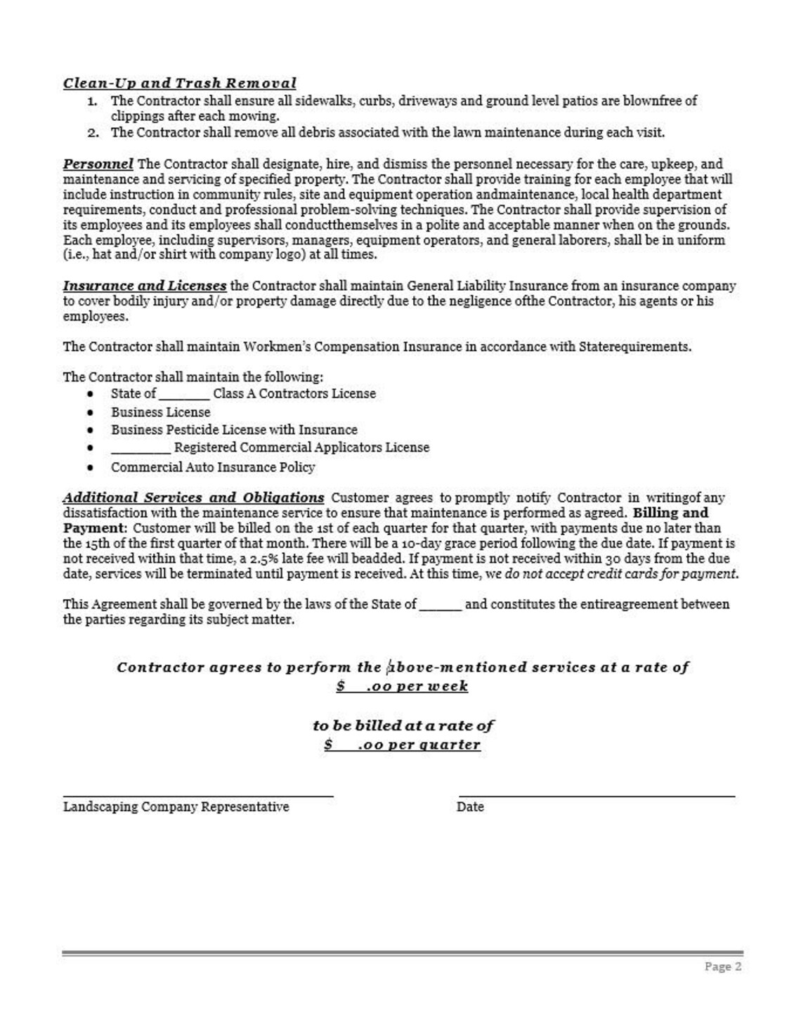 Lawn Services Maintenance Agreement ︱contract ︱template ︱landscaping ...