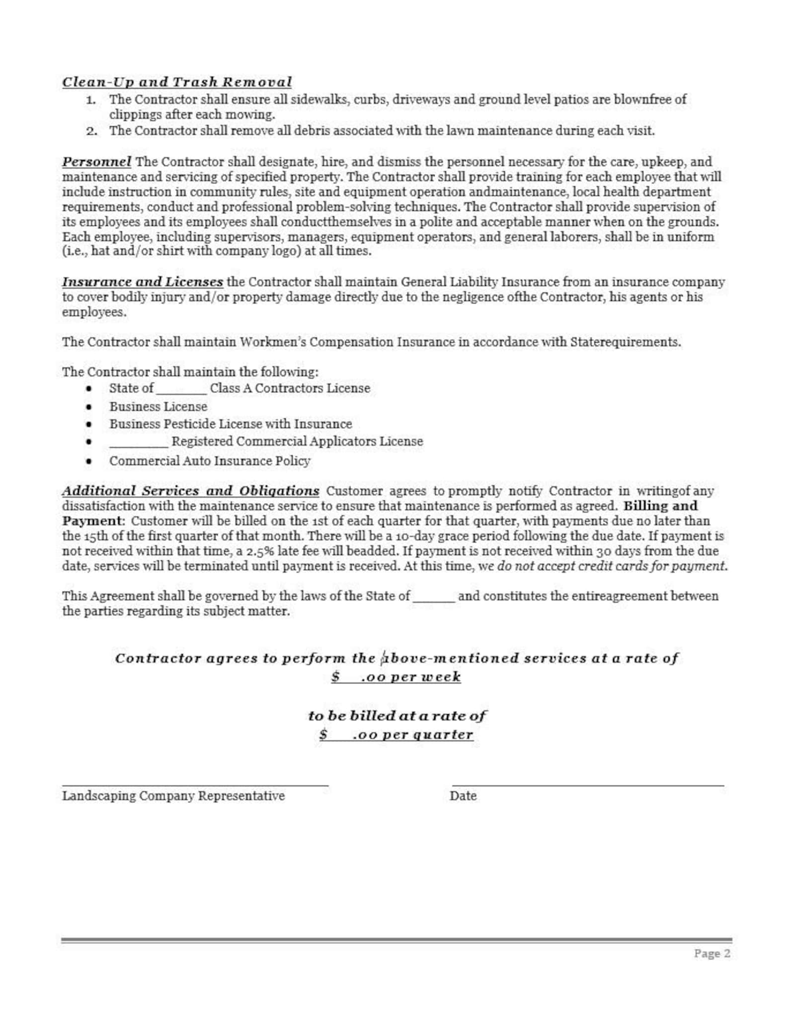 Lawn Services Maintenance Agreement ︱contract ︱template ︱landscaping ...