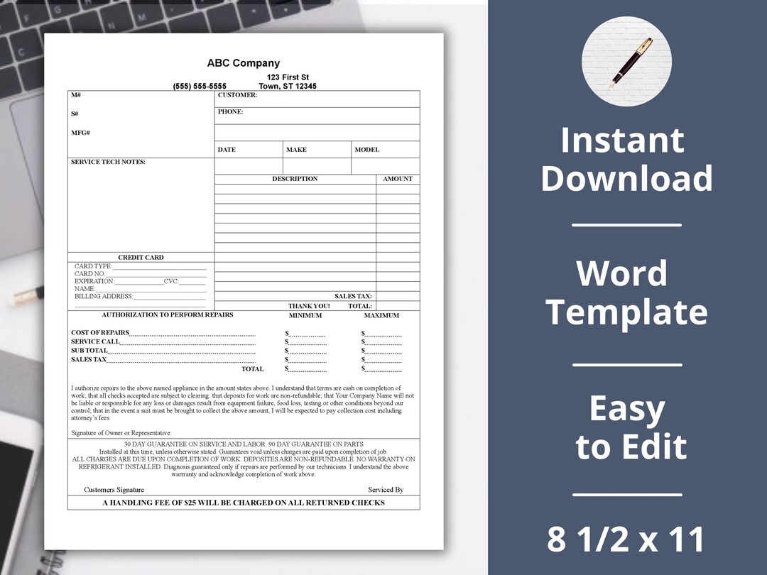 Appliance ︱HVAC Invoice︱template︱instant Download︱word Format︱proposal ...