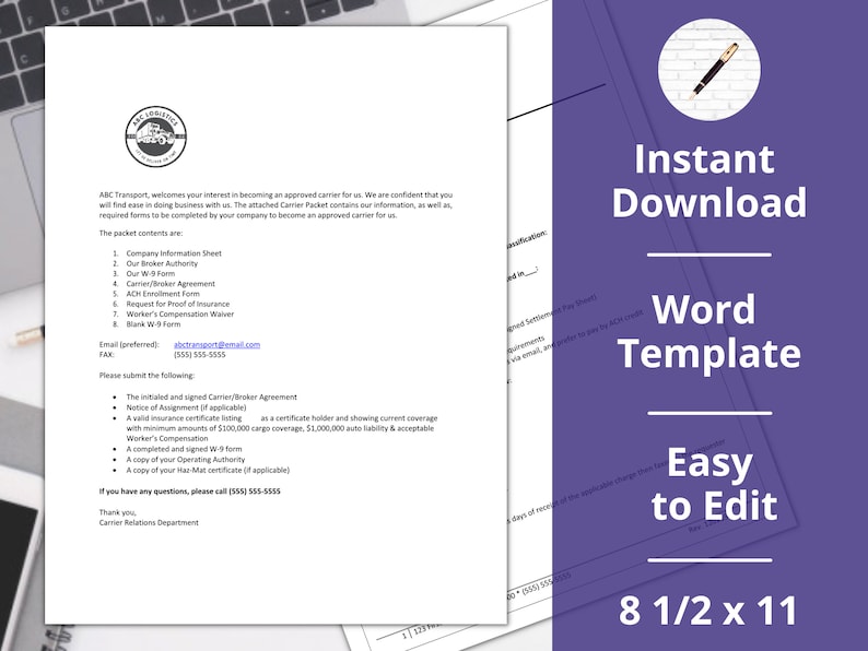 Carrier Packet Cover Letter Template︱ Instant Download ︱microsoft Word ...