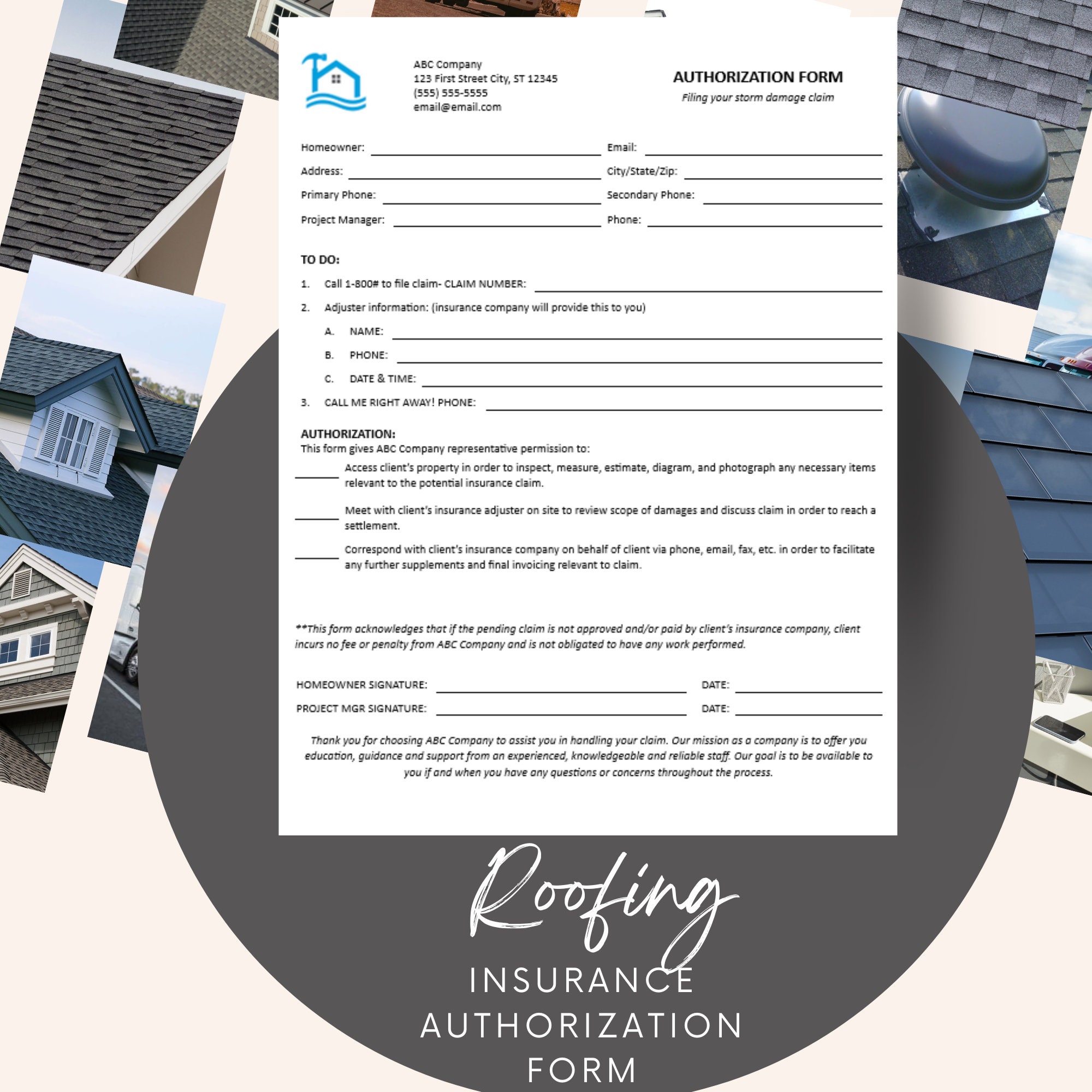Roofing Authorization Form︱storm Damage Claim︱roof Template︱instant ...