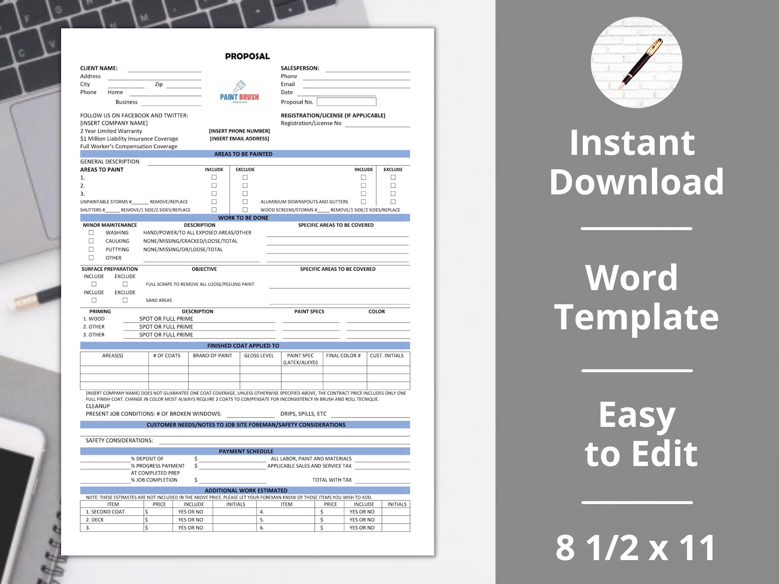 Painting Company Job Proposal ︱word Format ︱template ︱ Estimate ...