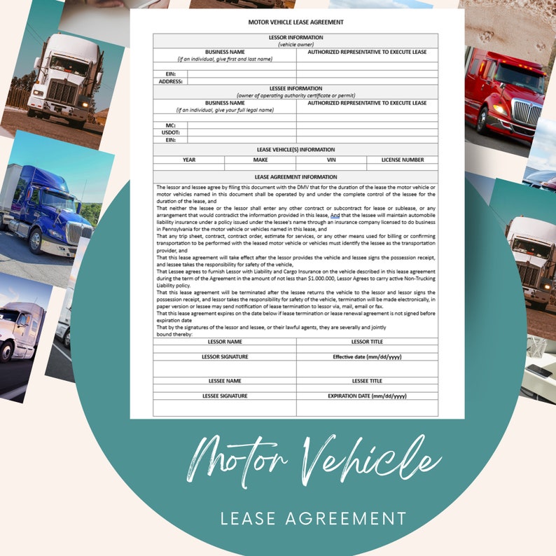 Trucking Lease Agreement︱motor Vehicle︱lessee Contract︱instant Download ...