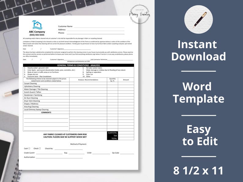 Carpet Cleaning ︱ Estimate ︱ Invoice ︱ Proposal ︱instant Download ︱word ...
