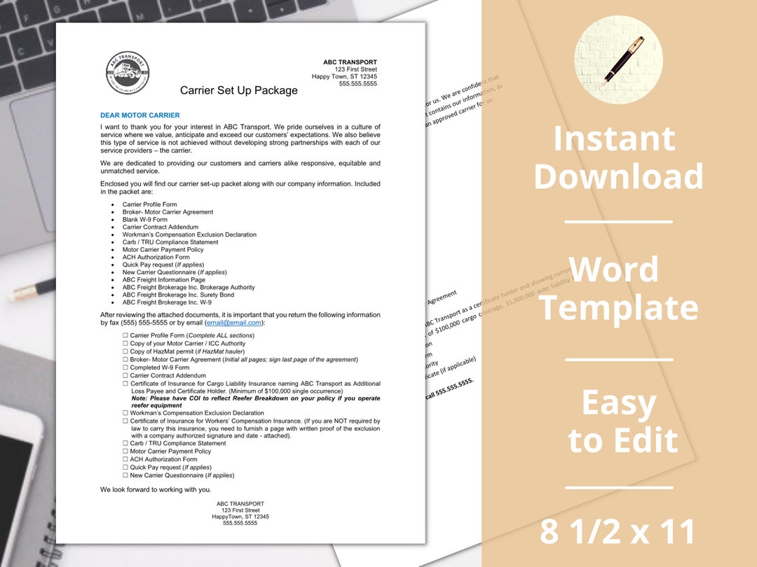 Carrier Set up Package ︱ Broker Template ︱carrier Agreement ︱ Trucking ...