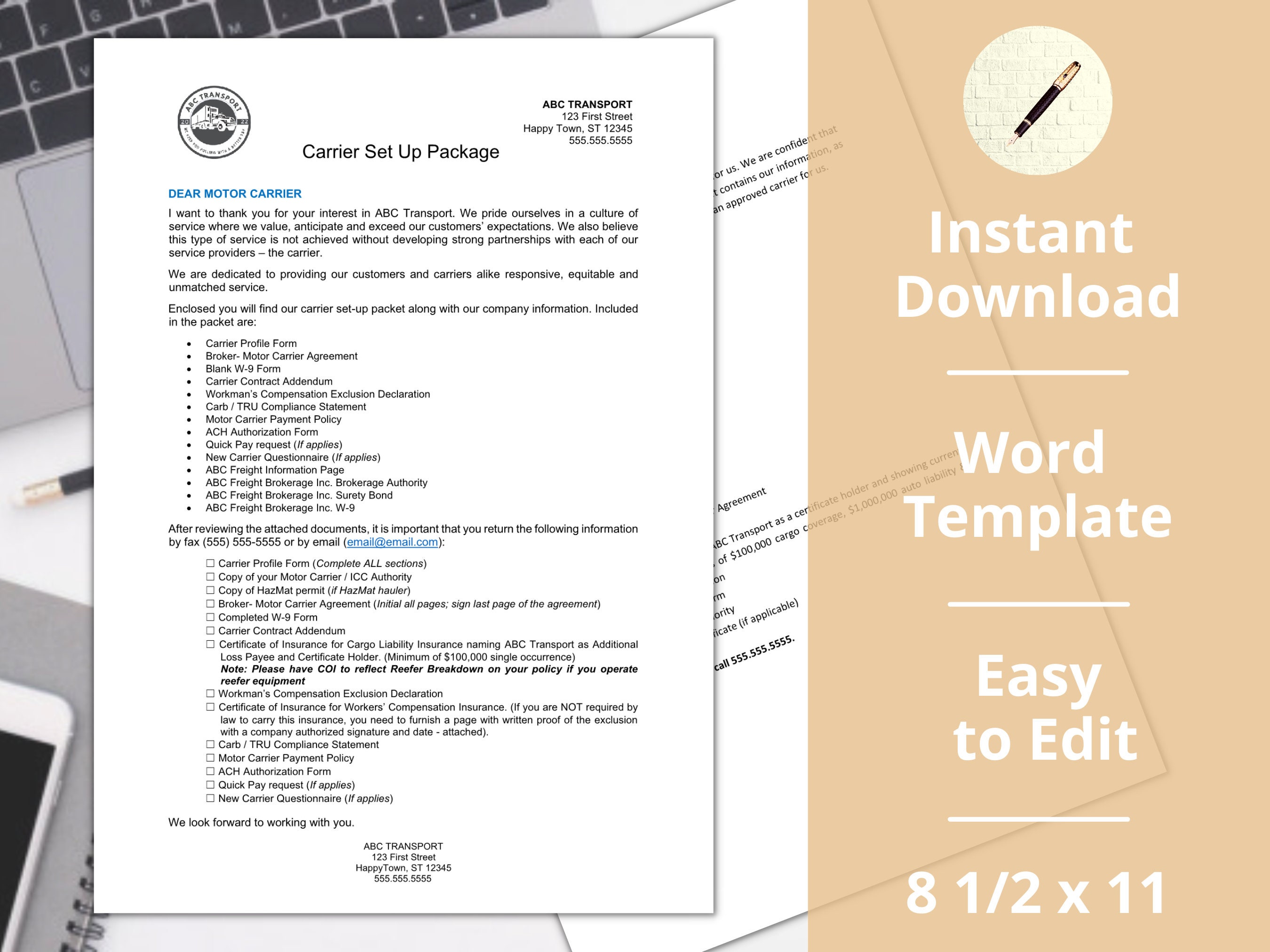 Carrier Set up Package ︱ Broker Template ︱carrier Agreement ︱ Trucking ...