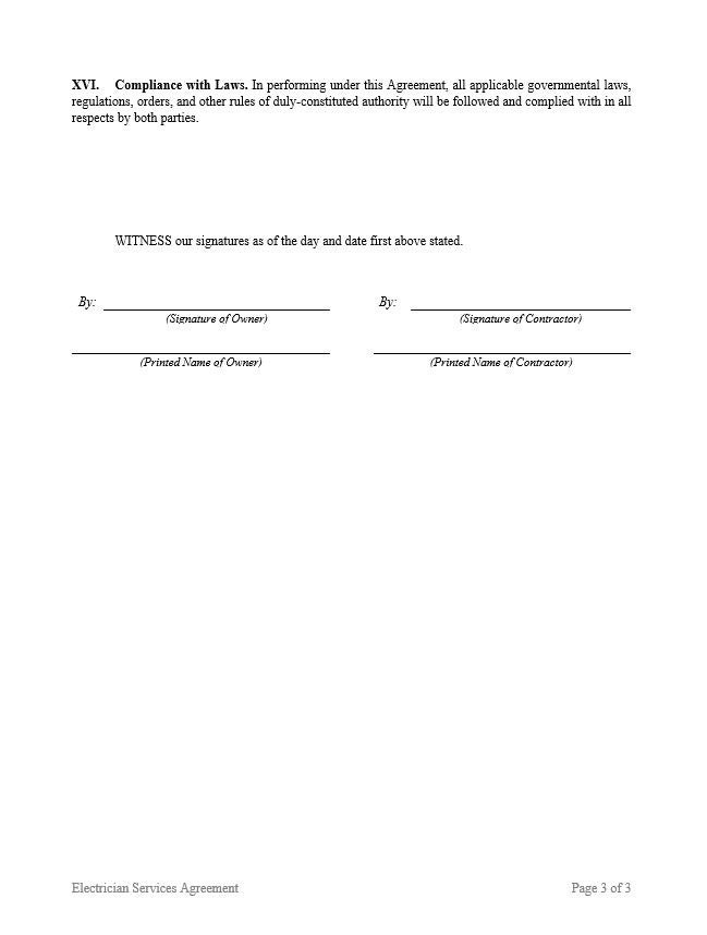 Electrician Services Agreement ︱electrical Contract ︱estimate Template ...