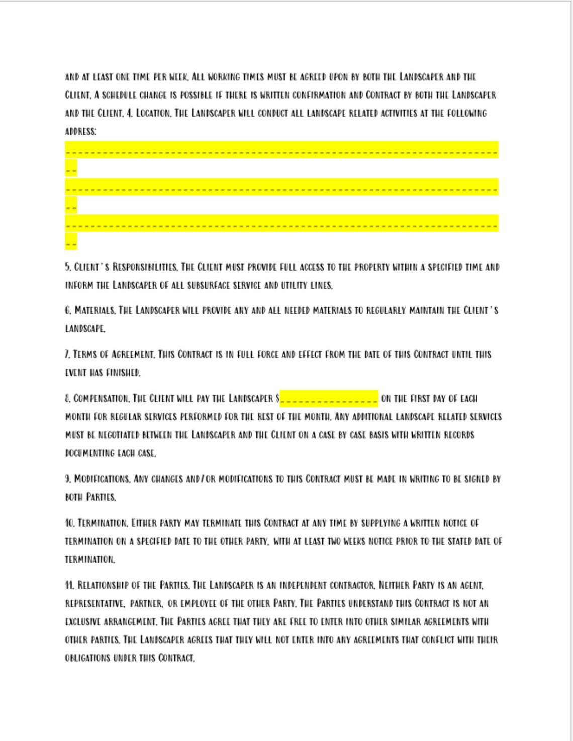  Landscaping Contract Template Sample Agreement Etsy