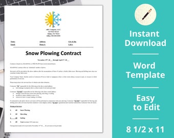 Snow Removal Snow Plowing Agreement Template seasonal Snow Maintenance ...