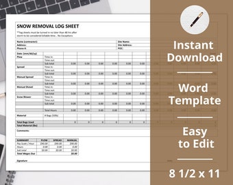 Snow Removal ︱ Snow Plowing Service Sheet︱ Template ︱snow Plow Log ...