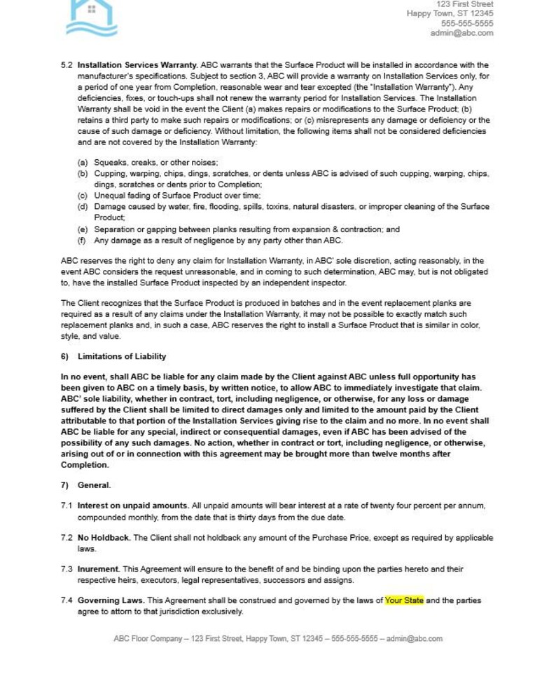 Floor Installation Contract ︱ Proposal ︱estimate ︱agreement ...