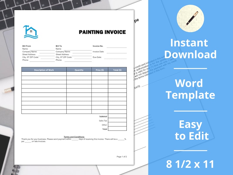 Painter Invoice ︱ Painting Company Receipt ︱ Instant Download ...