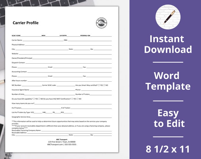 Freight Dispatchers (trucking) – Carrier Profile Sheet - Etsy Canada
