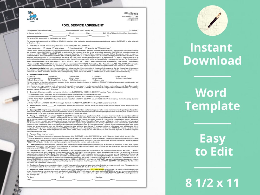 Swimming Pool Agreement ︱service Contract ︱maintenance︱cleaning ...