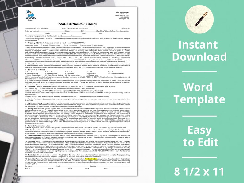 Swimming Pool Agreement ︱service Contract ︱maintenance︱cleaning ...