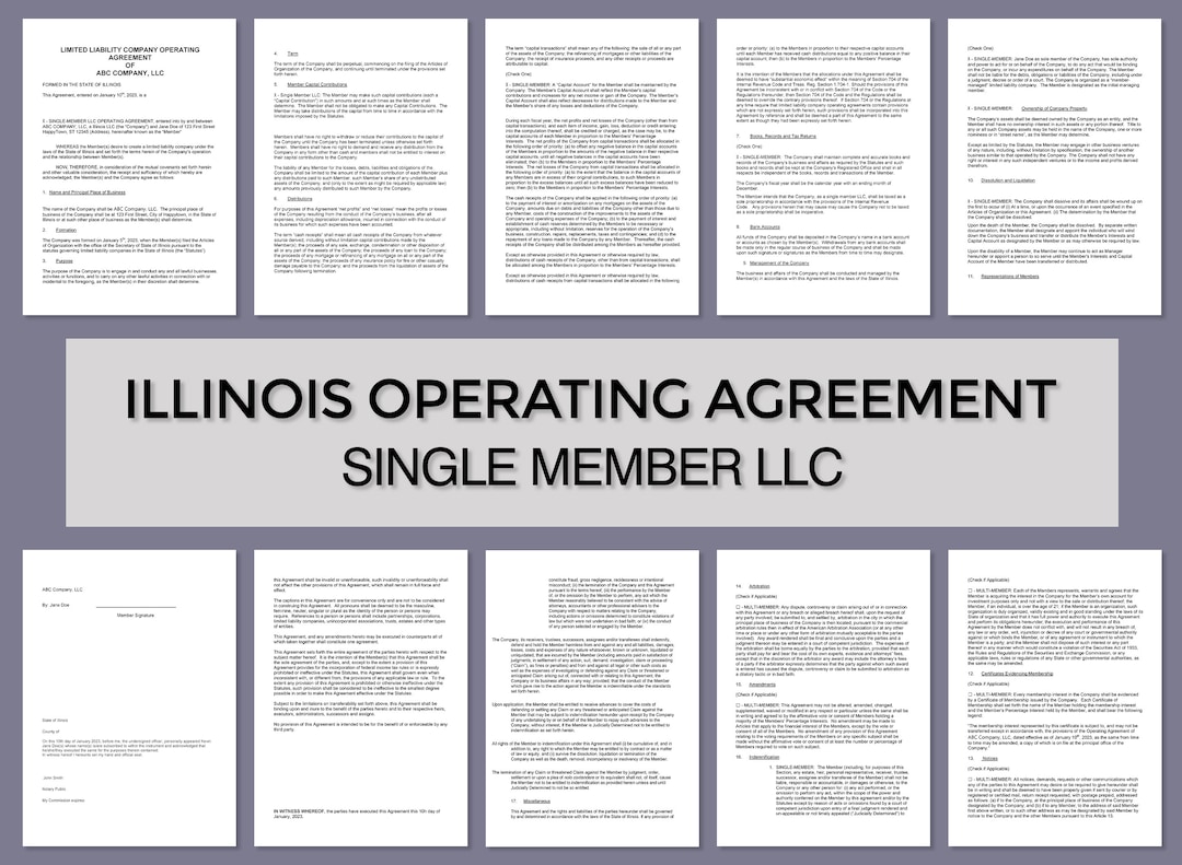 Illinois Operating Agreement ︱template ︱LLC ︱instant Download ︱single ...