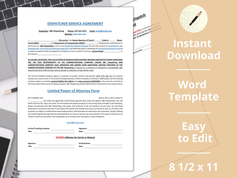 Dispatcher Service Agreement ︱contract ︱ Template ︱ Dispatch and ...