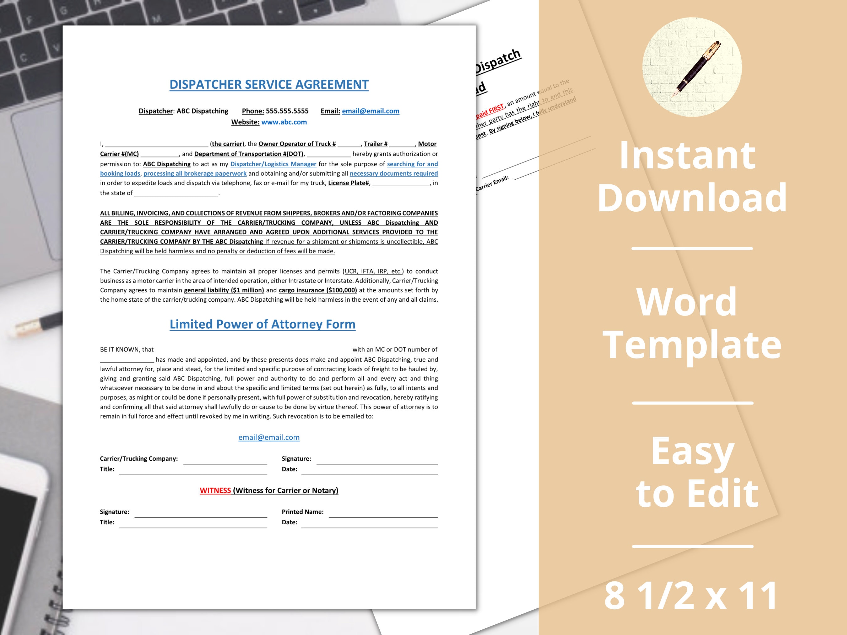 Dispatcher Service Agreement ︱contract ︱ Template ︱ Dispatch and ...