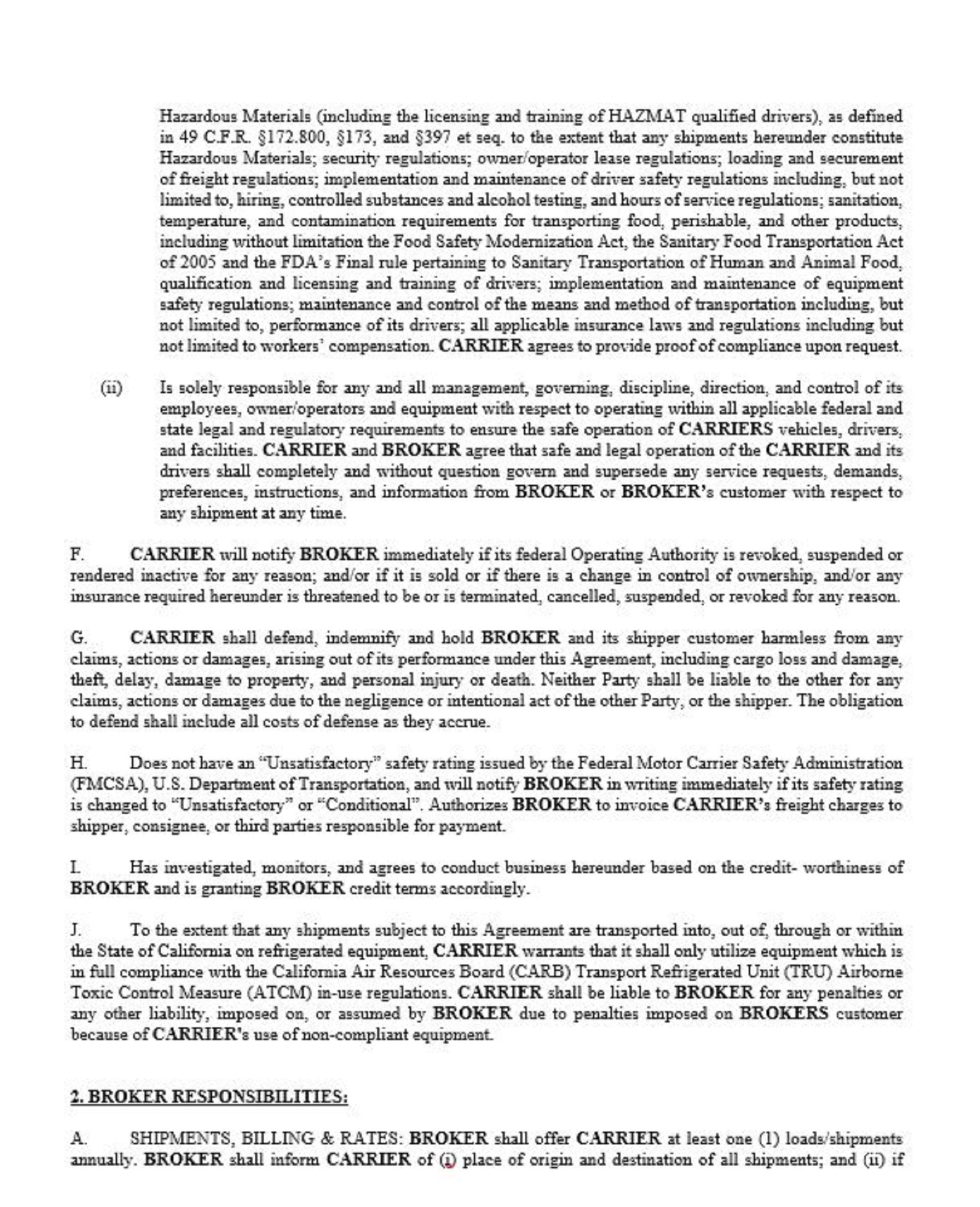 Broker & Carrier Agreement ︱contract ︱instant Download ︱template ...