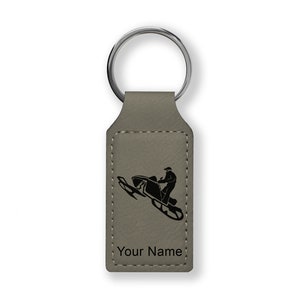 Faux Leather Rectangle Keychain, snowmobile, Personalized Engraving ...