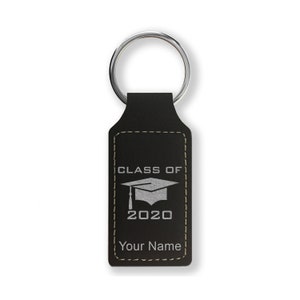 Faux Leather Rectangle Keychain, Grad Cap Class of 2020, 2021, 2022 ...