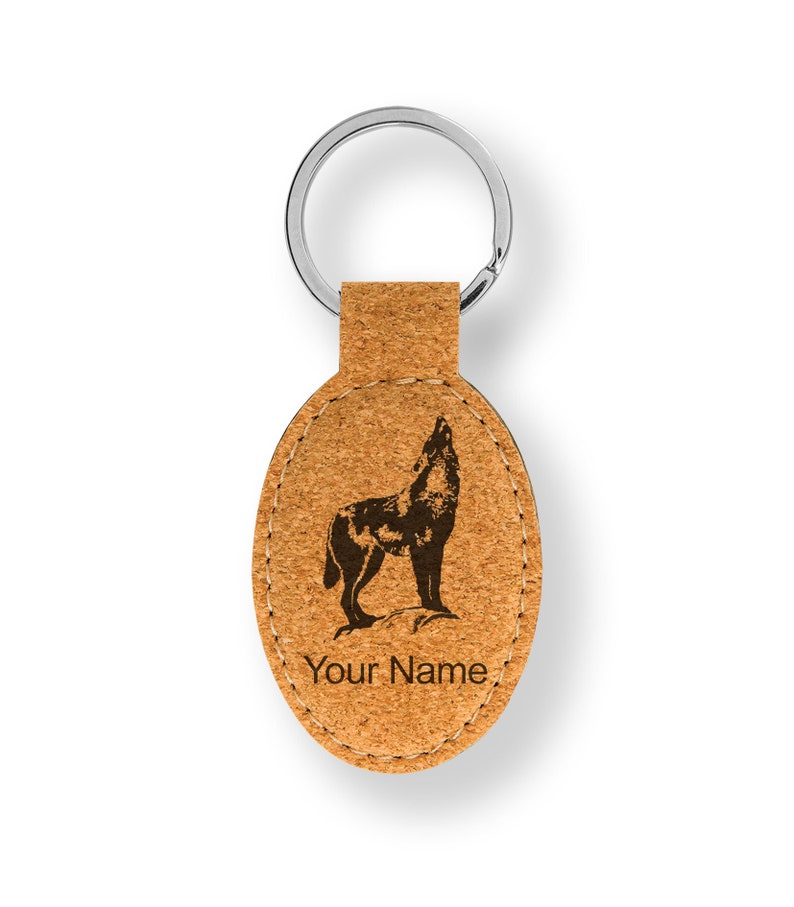 Faux Leather Oval Keychain, howling Wolf, Personalized Engraving ...
