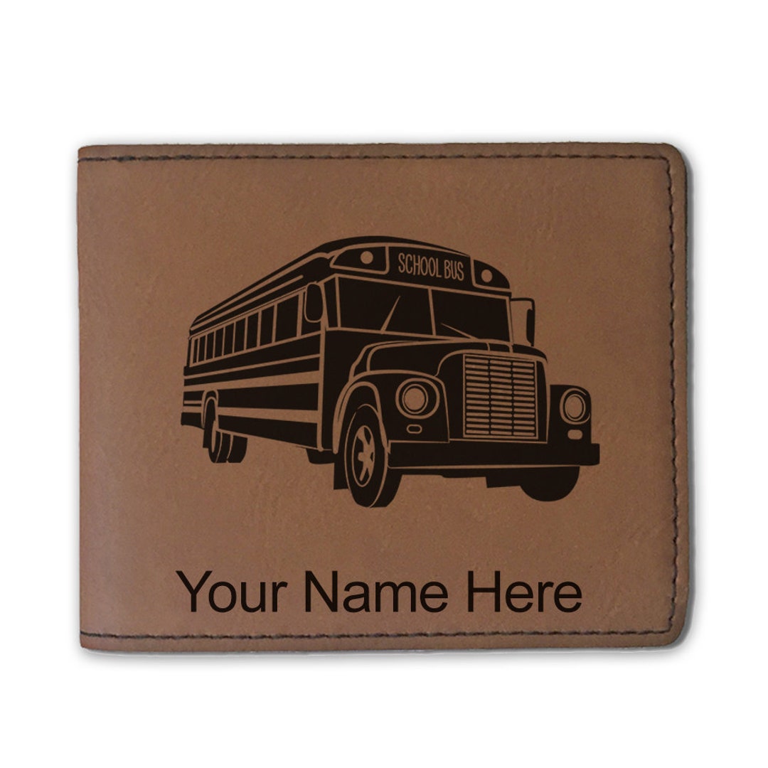Faux Leather Bi-fold Wallet, school Bus, Personalized Engraving ...