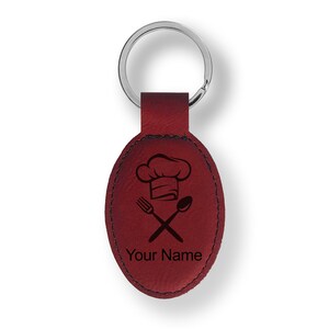 Faux Leather Oval Keychain, chef Hat, Personalized Engraving Included ...