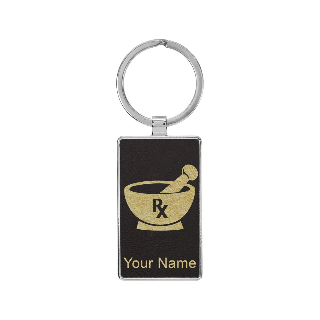 Rectangle Metal Frame Keychain, Rx Pharmacy Symbol, Personalized ...