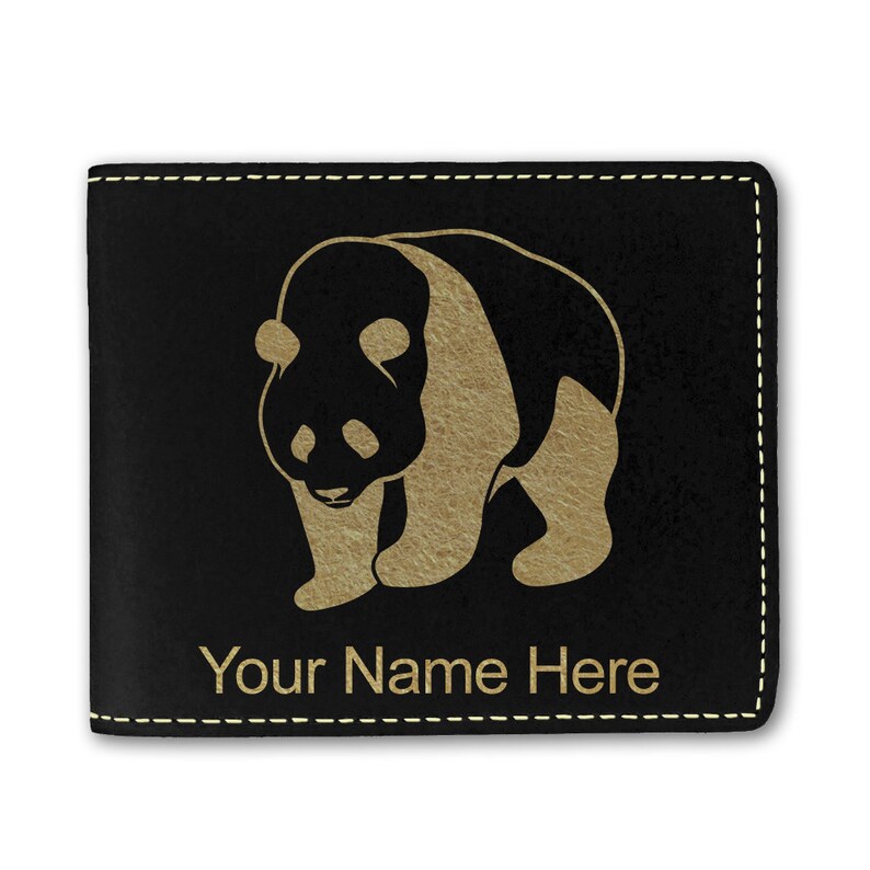 Faux Leather Bi-fold Wallet, panda Bear, Personalized Engraving ...