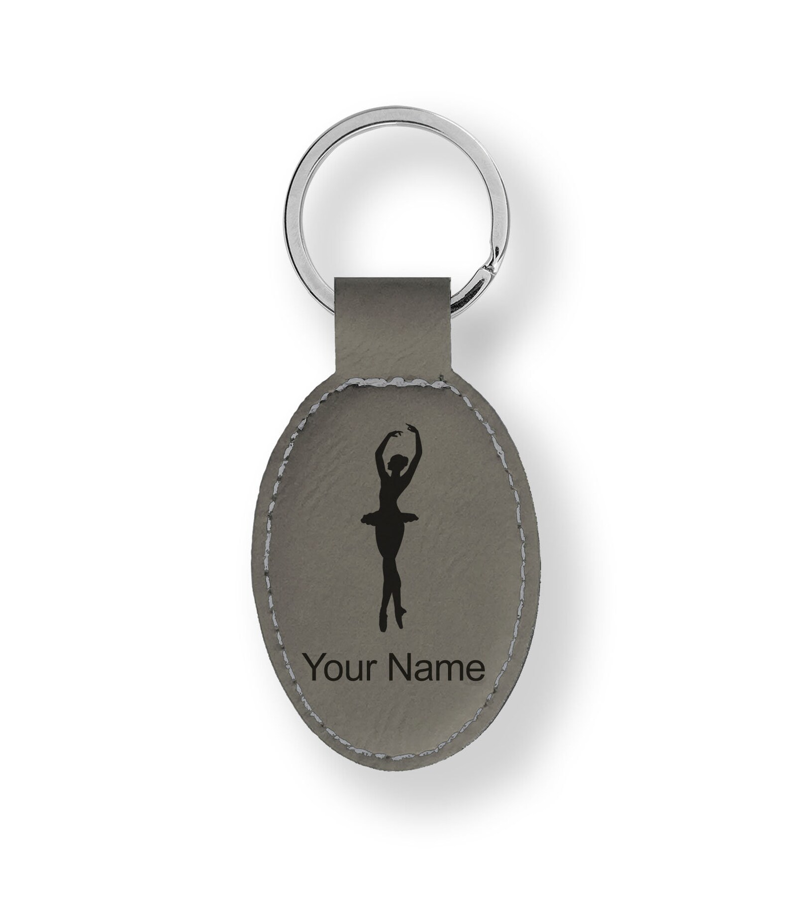 Faux Leather Oval Keychain, ballet Dancer Woman, Personalized Engraving ...