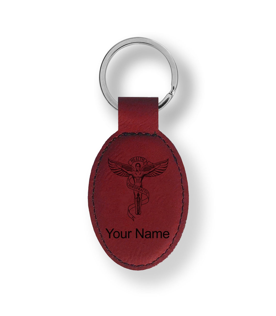 Faux Leather Oval Keychainchiropractic Symbol Personalized - Etsy