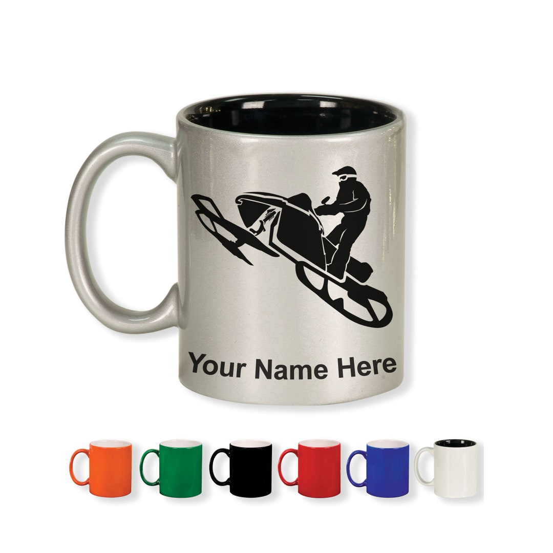 11oz Round Ceramic Coffee Mug, Snowmobile, Personalized Engraving ...