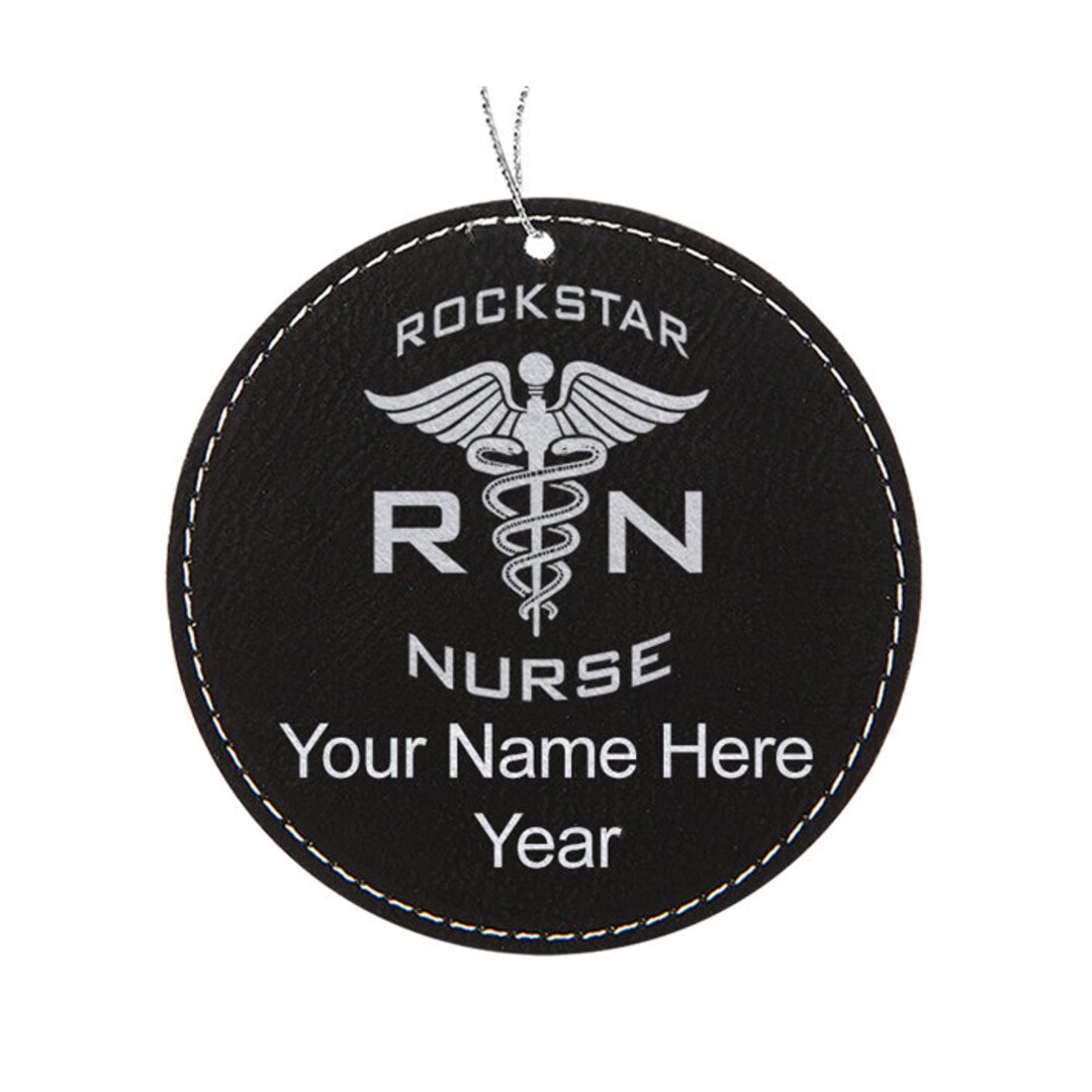 Lasergram Faux Leather Round Christmas Ornament, RN Rockstar Nurse ...