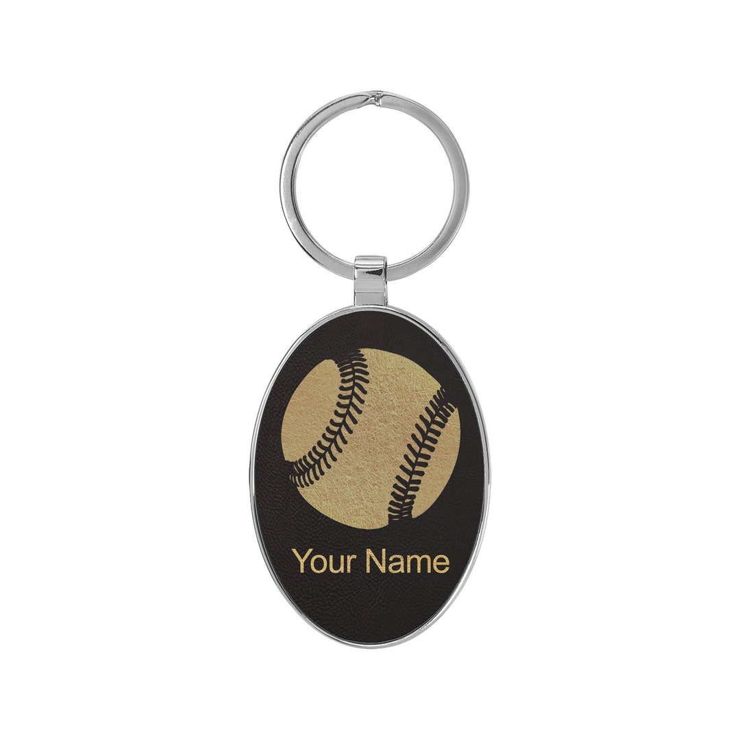 Oval Metal Frame Keychain, Baseball Ball, Personalized Engraving ...