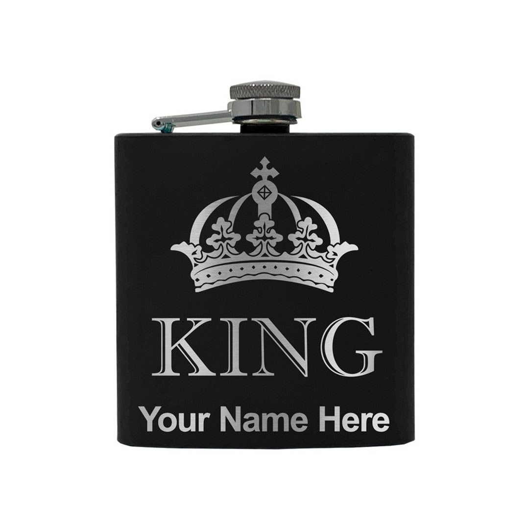 6oz Stainless Steel Flask, King Crown, Personalized Engraving Included ...