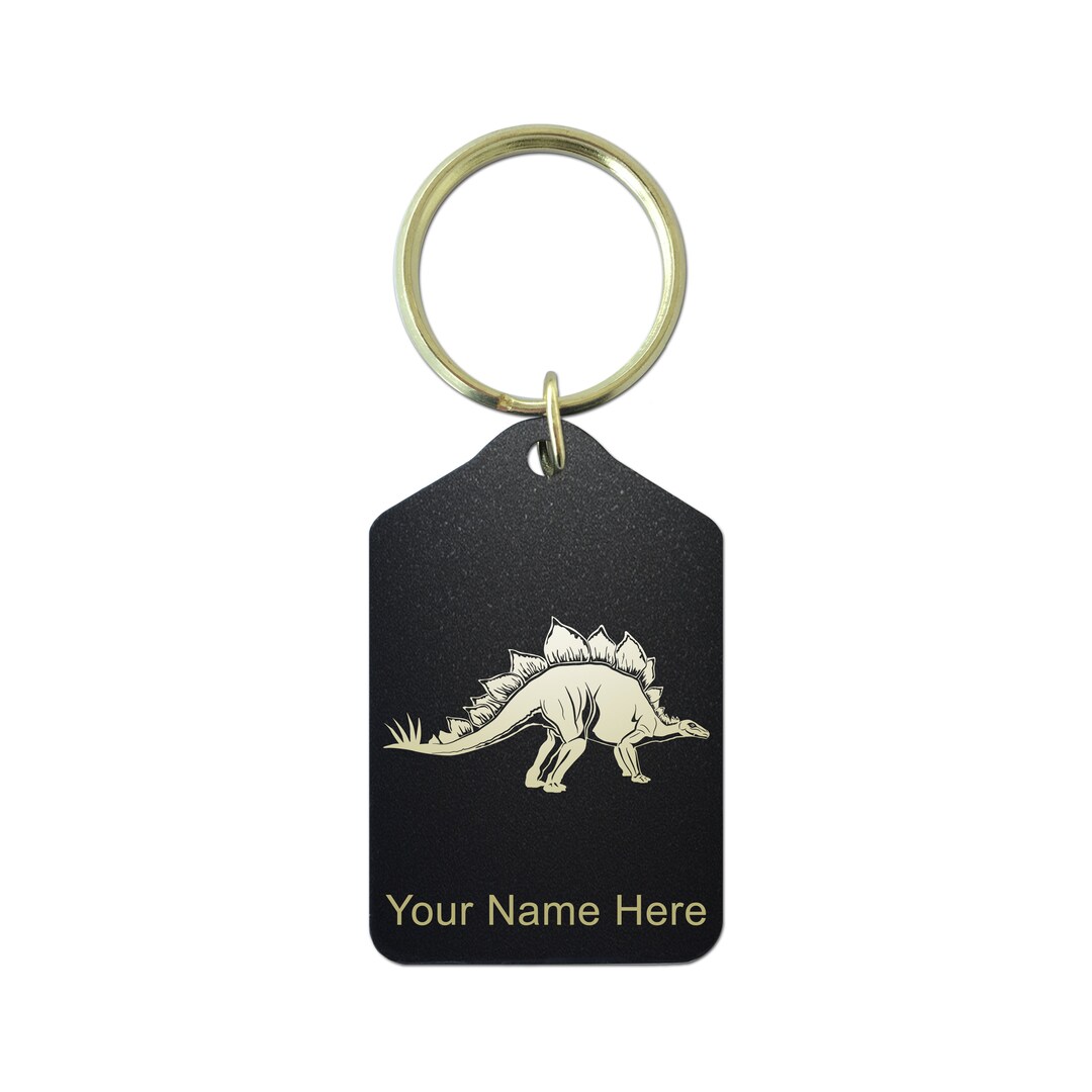 Black Metal Keychain, Stegosaurus Dinosaur, Personalized Engraving ...