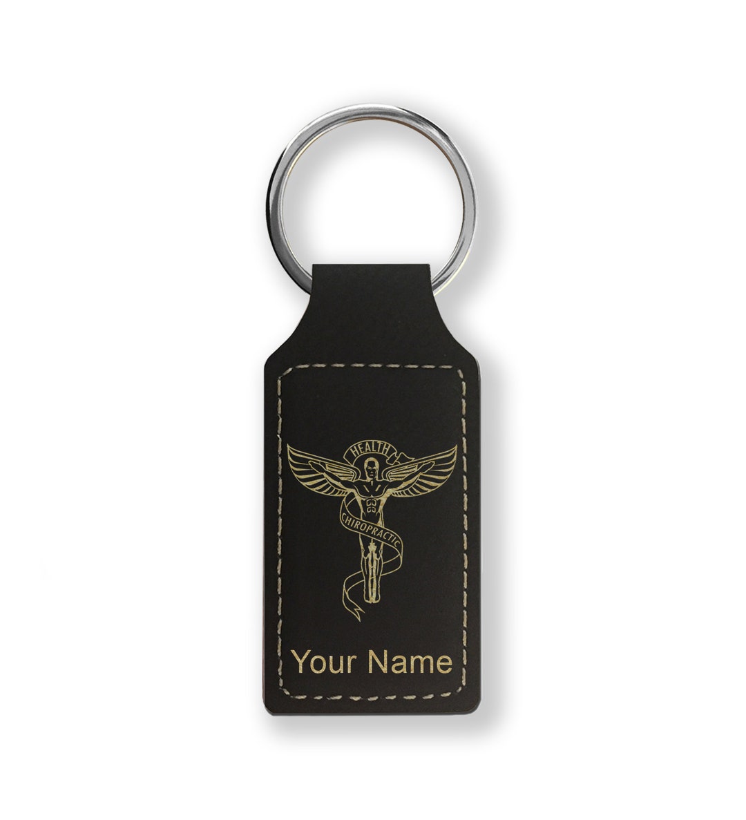 Faux Leather Rectangle Keychain, chiropractic Symbol, Personalized ...