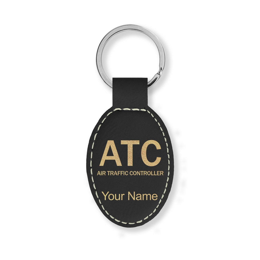 Faux Leather Oval Keychain, ATC Air Traffic Controller, Personalized ...