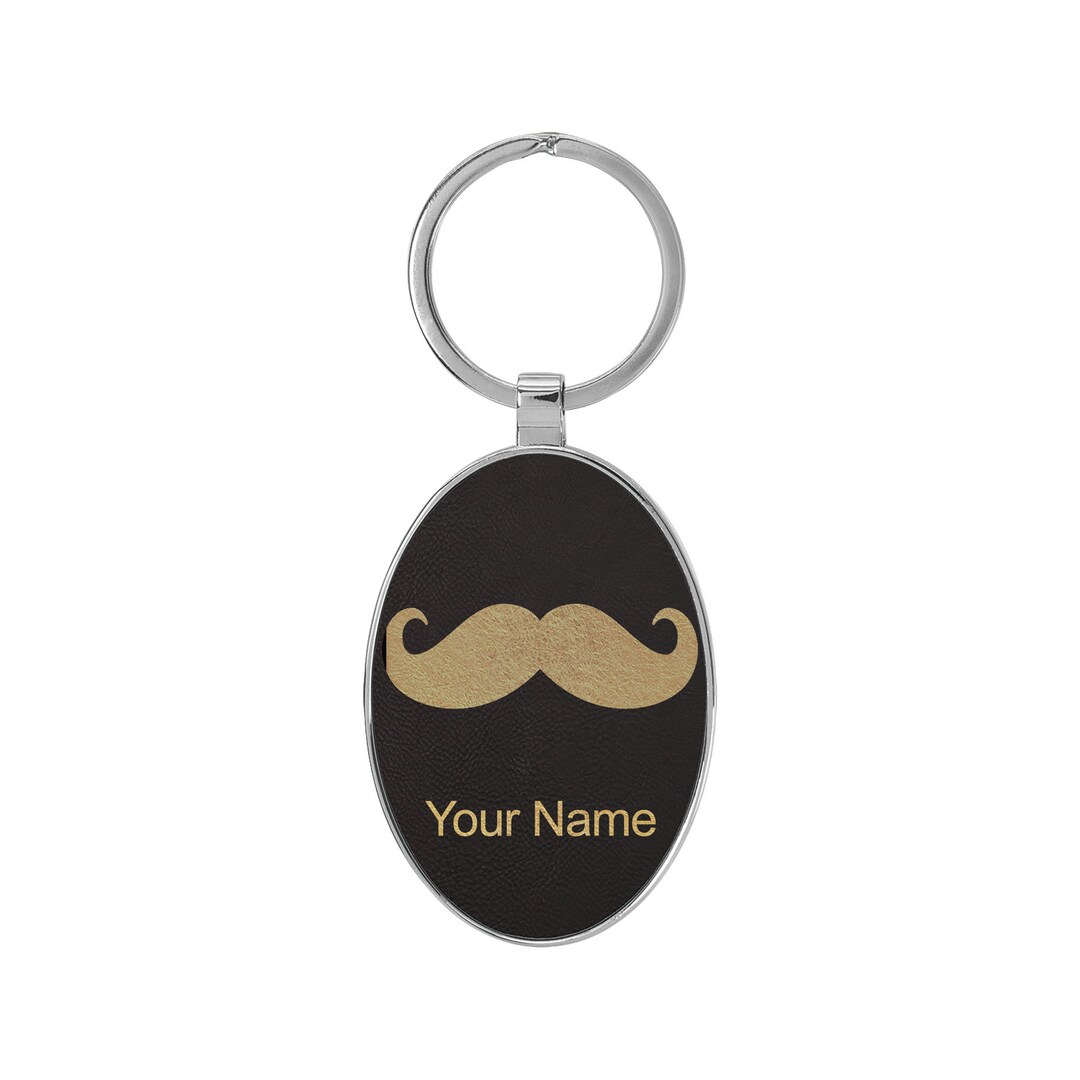 Oval Metal Frame Keychain, Mustache, Personalized Engraving Included - Etsy