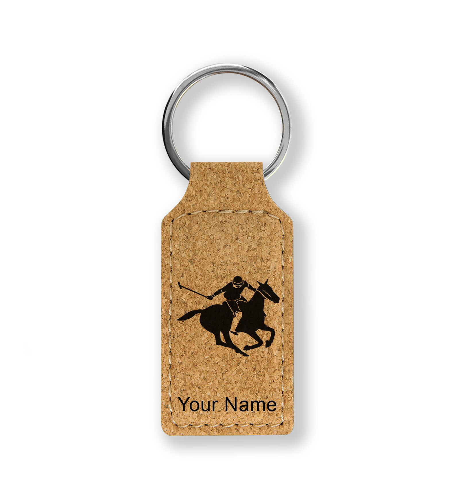 Faux Leather Rectangle Keychain, polo Player, Personalized Engraving ...
