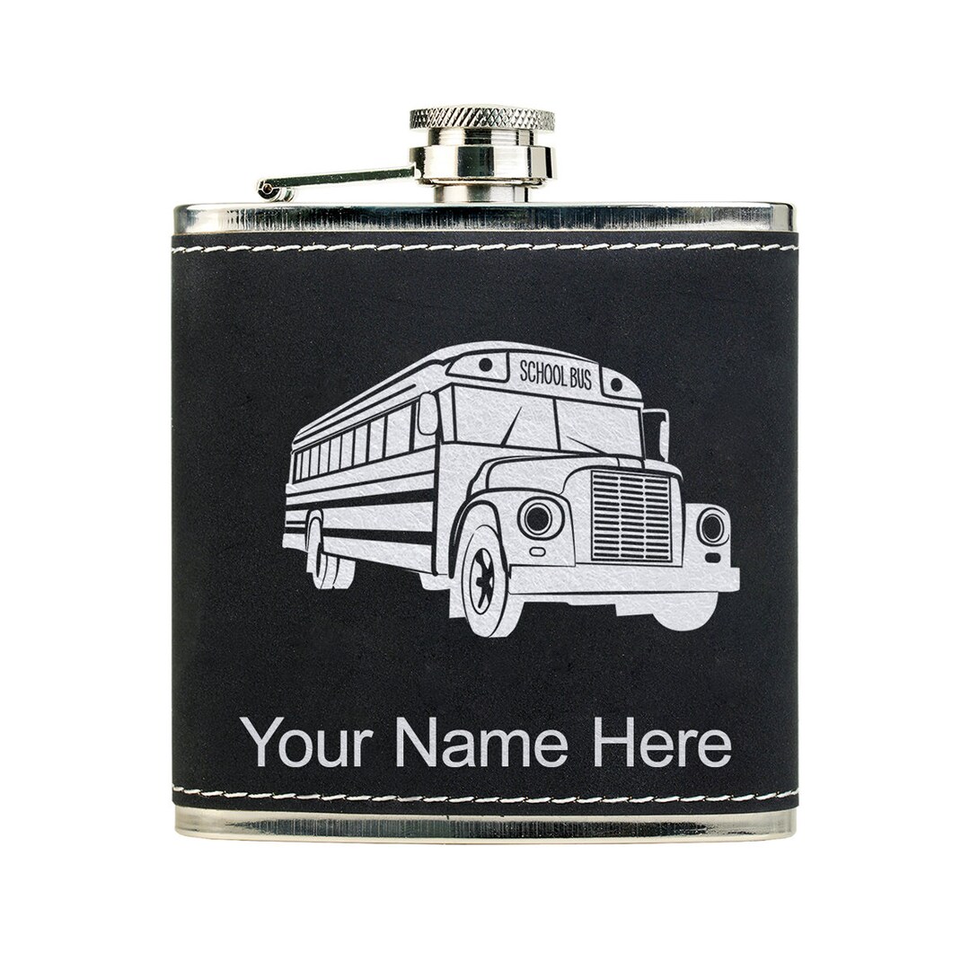 Faux Leather Flask, School Bus, Personalized Engraving Included - Etsy