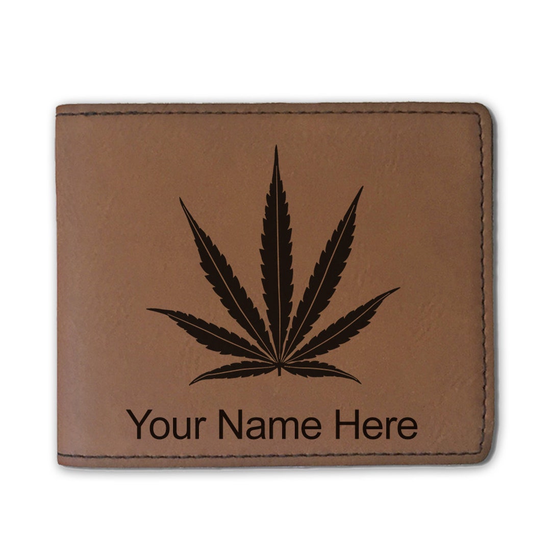 Faux Leather Bi-fold Wallet, marijuana Leaf, Personalized Engraving ...