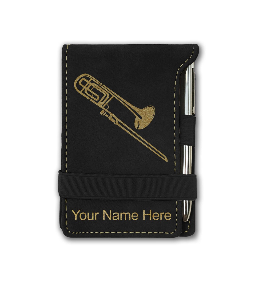 Faux Leather Mini Notepad, trombone, Personalized Engraving Included - Etsy